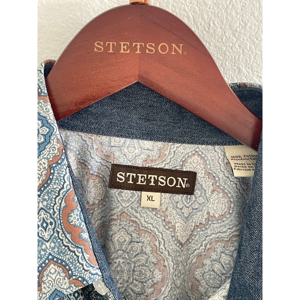 Stetson Sierra Paisley Men's Western Shirt Blue Brown Pearl Snap | eBay