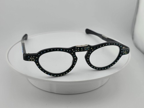 Black Rhinestone Horn Rimmed Folding Glasses Vintage Eyeglass Frames ...