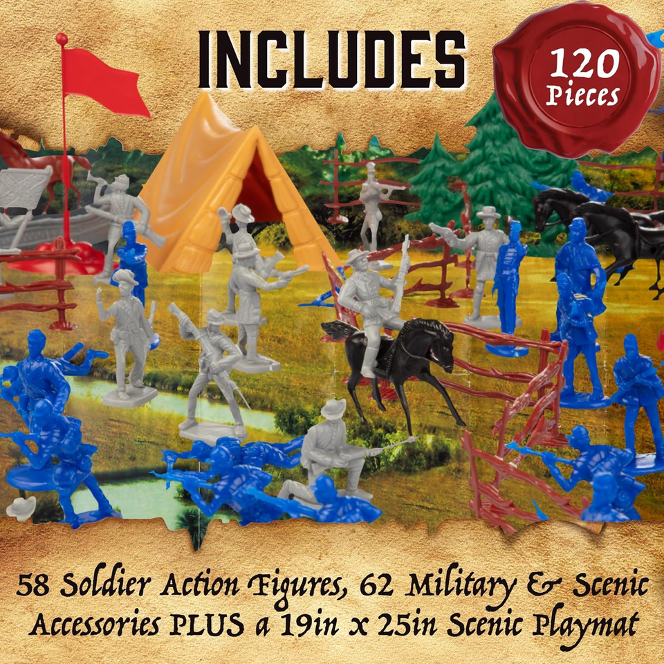 Civil War Army Men Toy Soldier Action Figure Deluxe Playset -120pc with ...