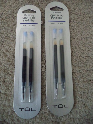 4 TUL Gel Pen Refills Medium Point 0.7MM BLUE Ink 2 Packs GL Refills ...