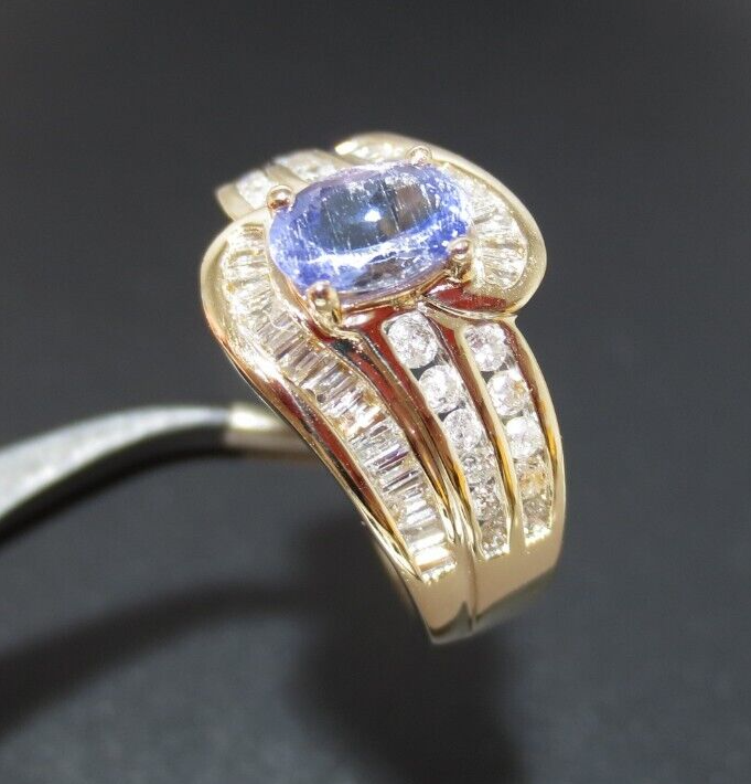 14K YG LADIES TANZANITE & DIAMOND CLUSTER RING SZ 7 11.92 MM WIDE 5.52g ...