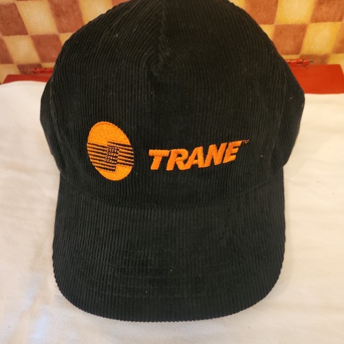 VINTAGE TRANE HVAC AC LOGO BLACK CORDUROY USA 80s 90s SNAPBACK TRUCKER ...