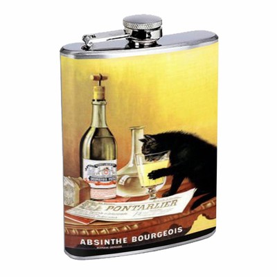 Absinthe Bourgeois Black Cat Flask D62 8oz Stainless Steel Cat Drinking ...