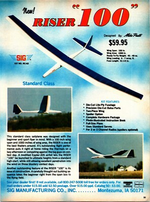 Sig Riser 100 RC Sailplane Print Ad Ephemera Wall Art Decor | eBay