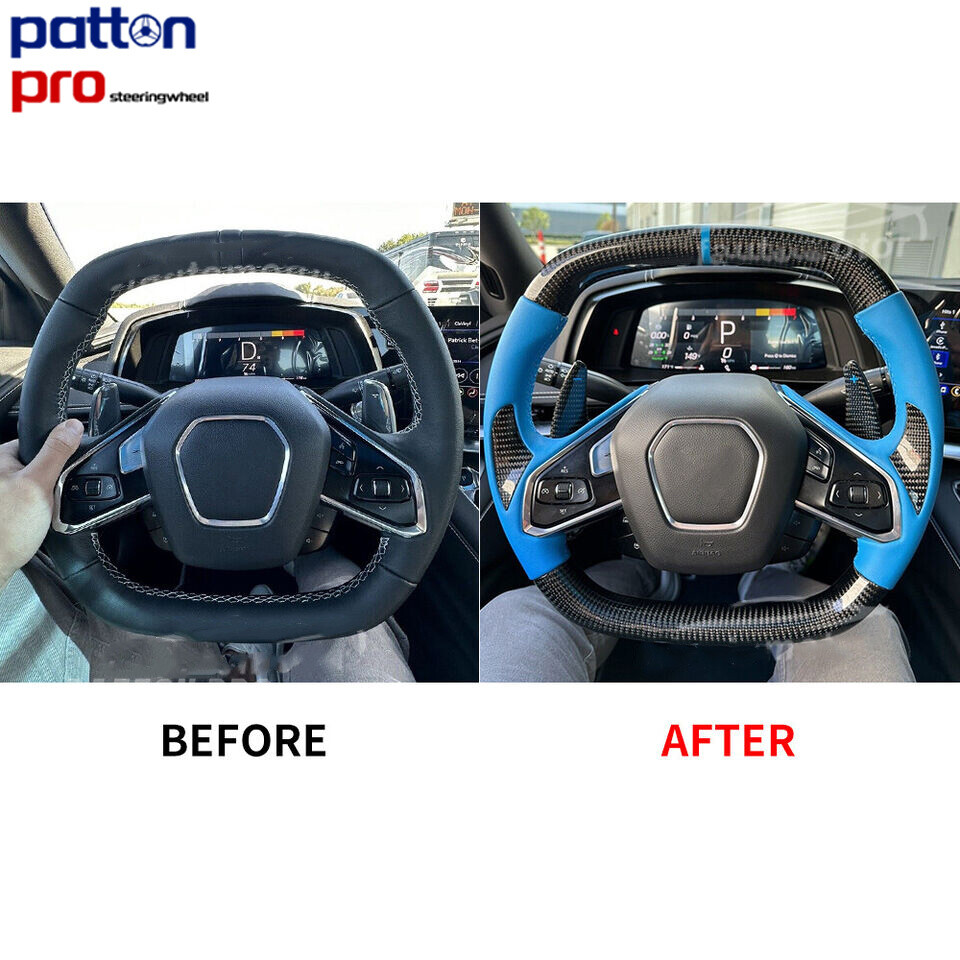 Real Carbon Fiber Custom Sport Flat Steering Wheel Fits 2020+ Corvette ...