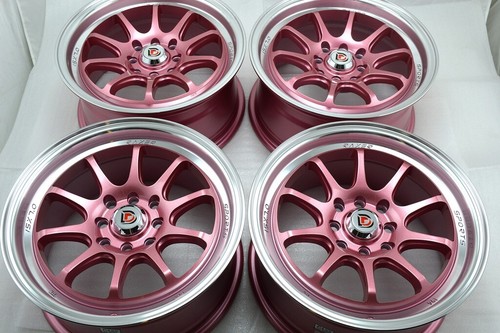 15" Pink Rims Aveo Cobalt Spark CRX Fit Civic Del Sol Miata 4x100 4x114 ...