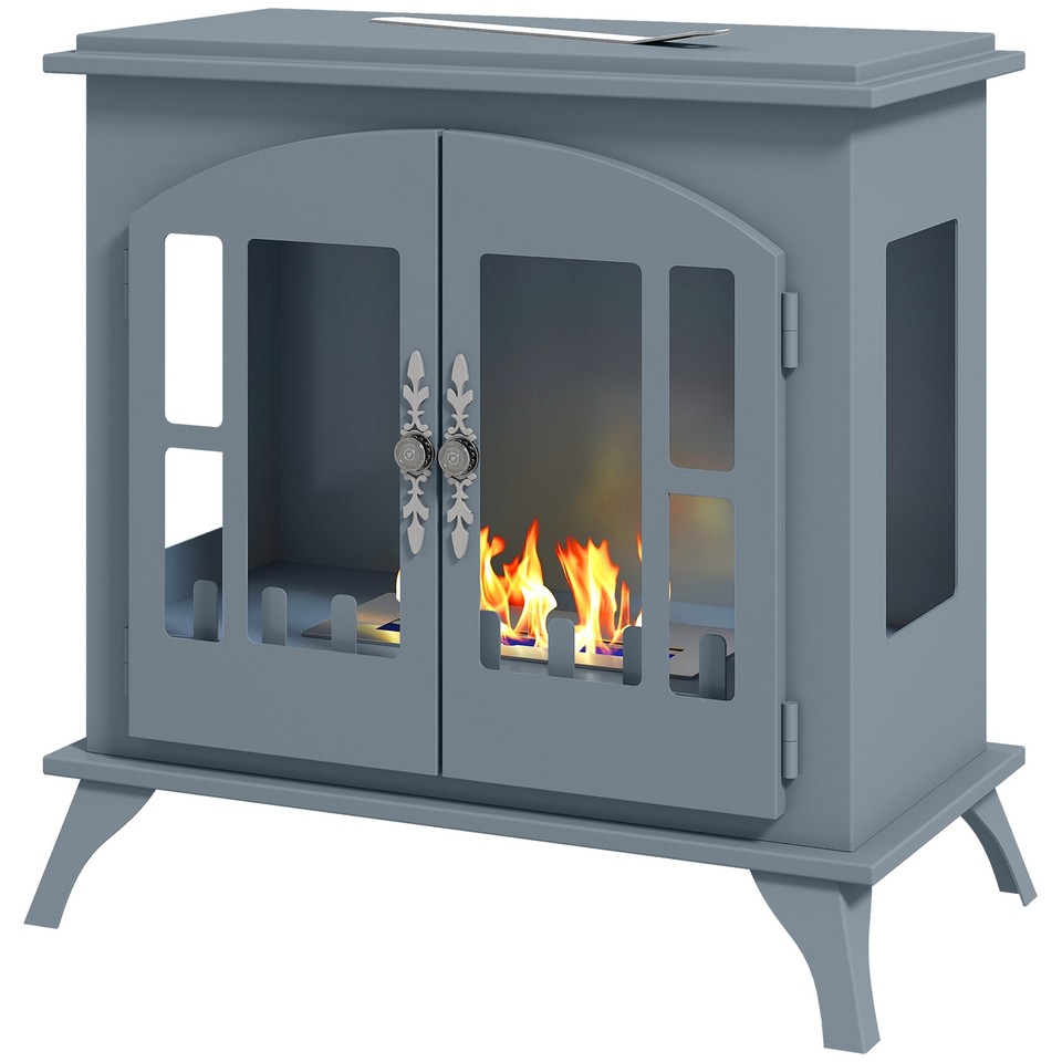 HOMCOM Ethanol Fireplace Stove Freestanding Bioethanol Fire, 0.9L Tank ...