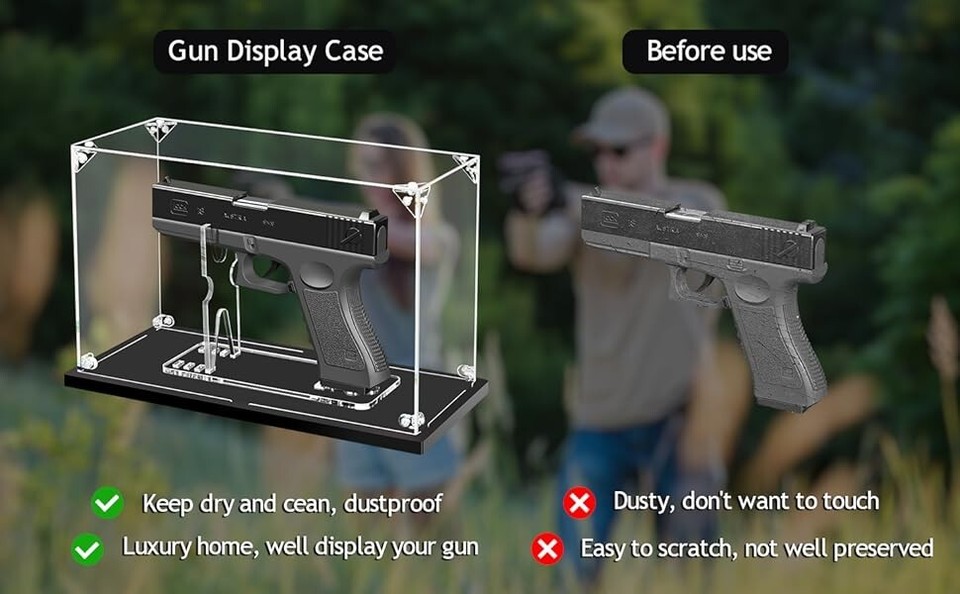 Gun Display Case Acrylic 11 inch Handgun Pistol Revolver Stand Holder ...
