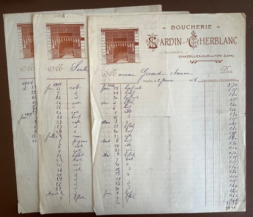 Invoice vintage letterhead Butcher’s Boucherie France 1908 | eBay