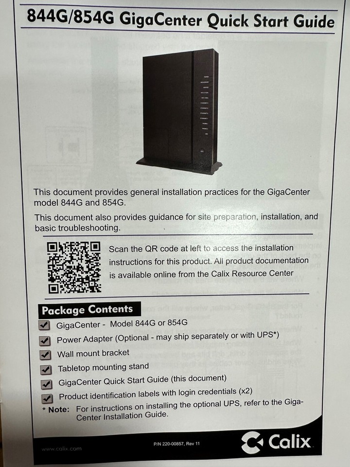 New Calix 854G-1 GigaCenter Hight-Performance Modem and Router Combo w ...