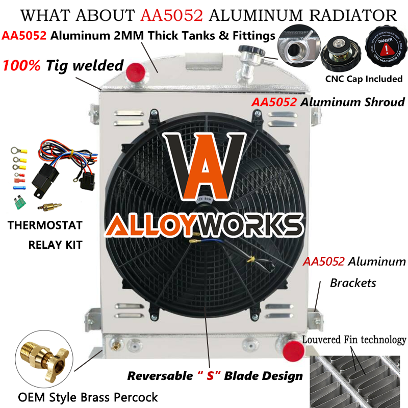 3 Rows Aluminum Radiator+Shroud Fan for 1930-1934 FORD High Boy Chevy ...