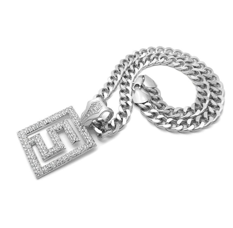 Iced Lil Baby Solid Foundation Pendant & 18" Cuban Choker Chain Hip Hop ...