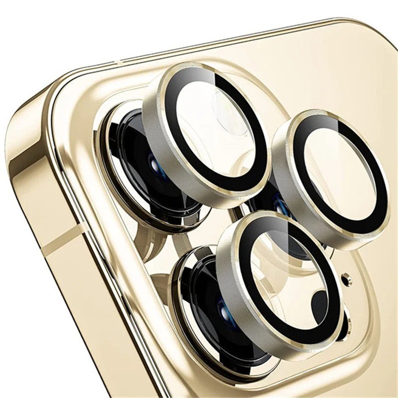 For iPhone 17 16 15 Pro Max/Pro Metal Ring Tempered Glass Camera Lens ...