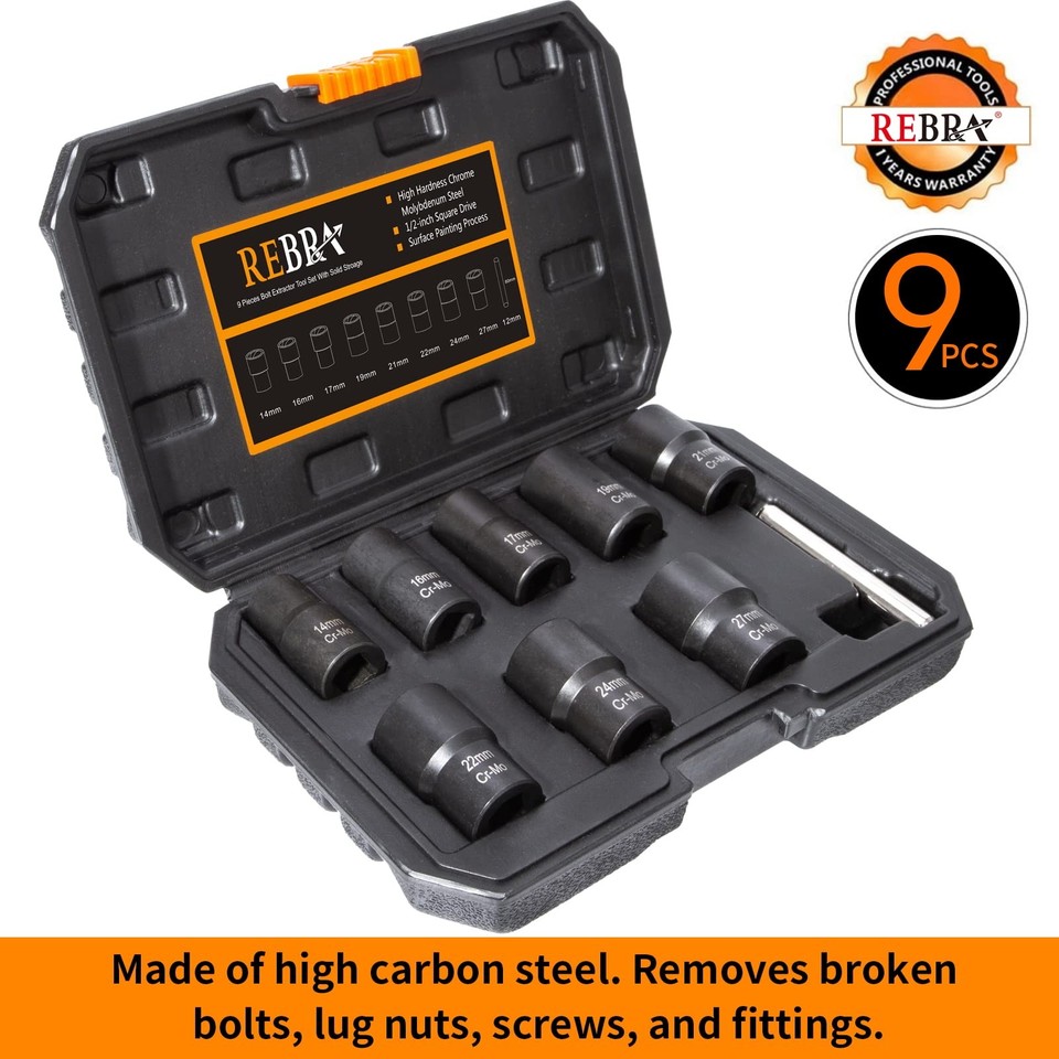 Nut Bolt Extractor Set with Center Punch Bar, Easy Out Lug Nuts Remover ...