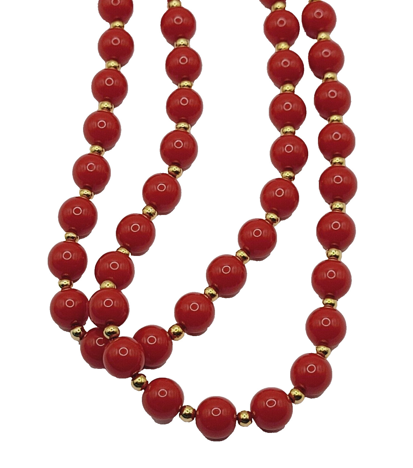 Classic Monet Cherry Red Bead 30 Inch Necklace Gold S… - Gem