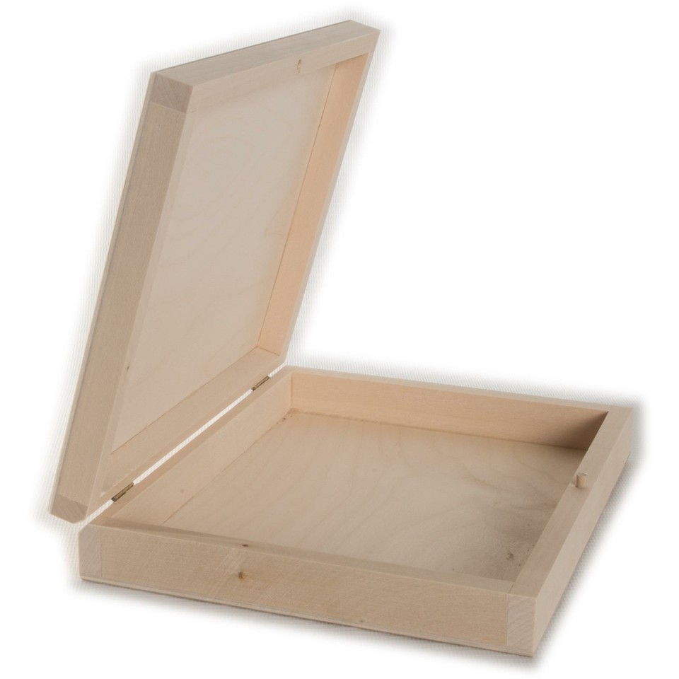 Shallow Flat Slim Wooden Box Case with Lid & Bolt Closure | 21 x 17 x 4 ...