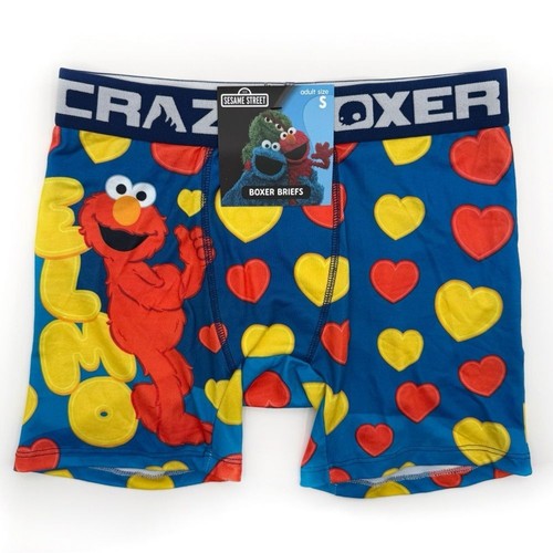 Sesame Street Elmo Crazy Boxer Briefs Mens Small Underwear Hearts Blue ...