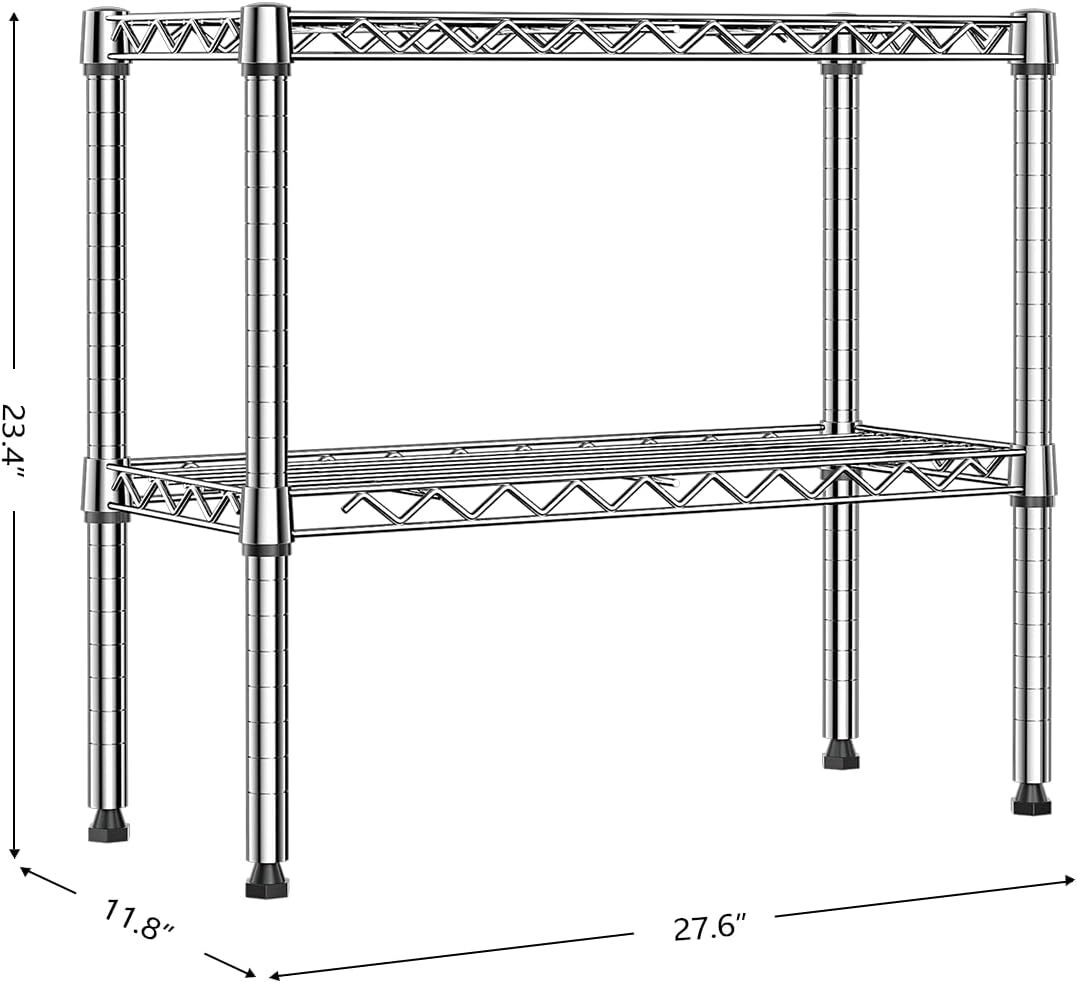 2 Tier Wire Shelving Metal Shelf Organizer Heavy Duty Chrome Wire Rack ...