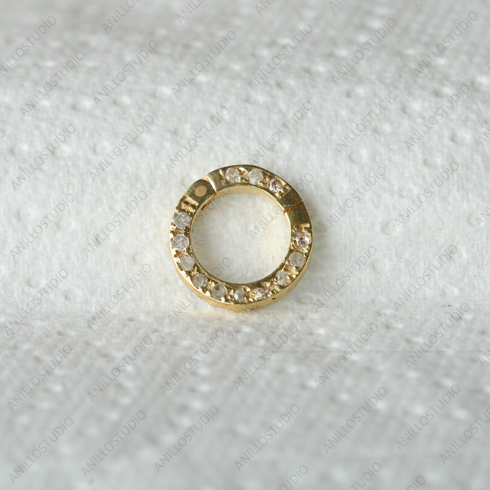 18k Yellow Gold Pave Diamond Circular Link Push Lock Gold, Pendant ...