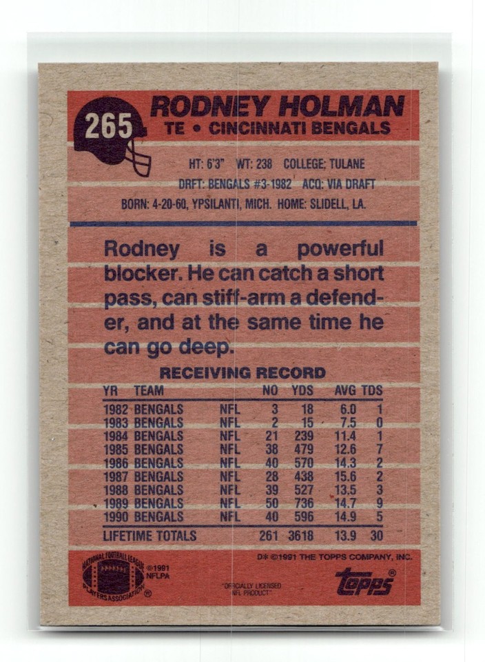1991 Topps #265 Rodney Holman Cincinnati Bengals Football Card | eBay