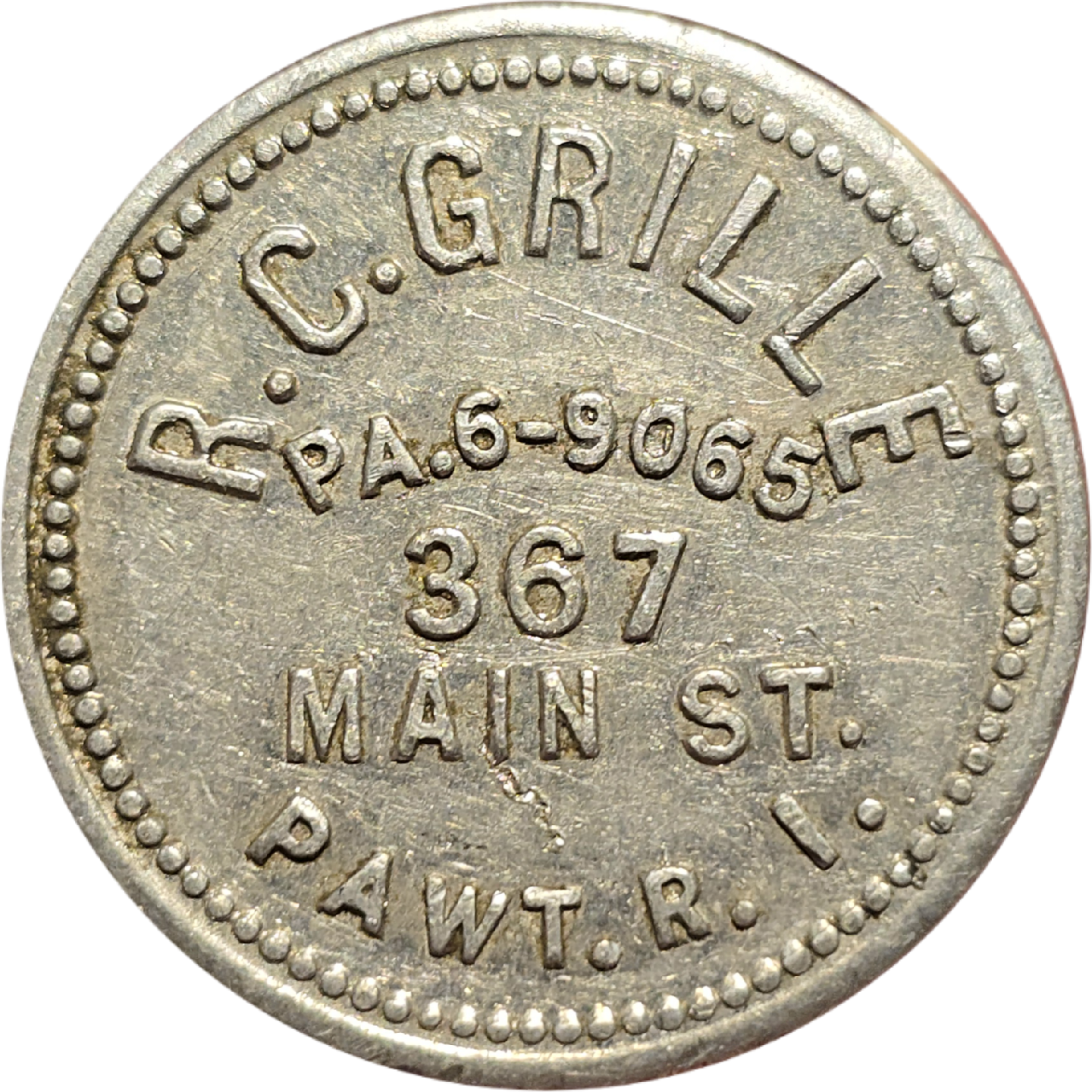 Pawtucket, Rhode Island R.C. GRILLE PA. 6-9065 PAWT. R.I. 10 CENTS ...
