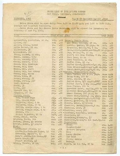 Key Field Meridian Mississippi Price List of Subsistence Stores ...