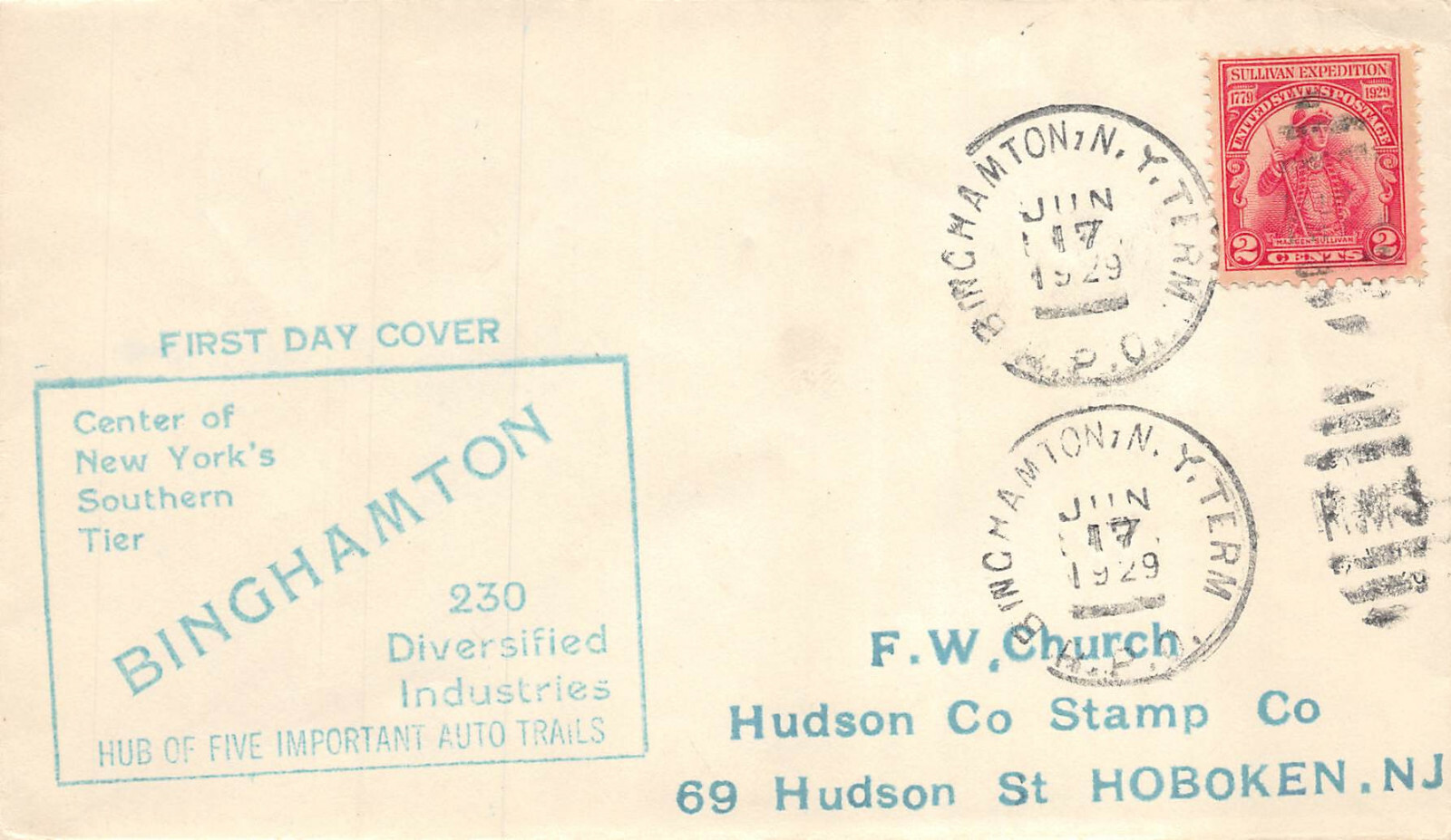 657 2c Sullivan Expedition Planty #1, turquoise rubber stamp cachet ...