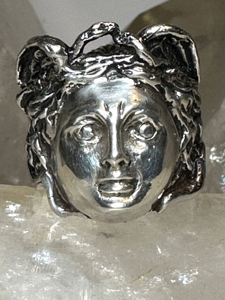Face ring size 10.7 birds Classical Renaissance face figurative band ...