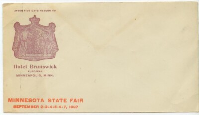 1907 Minneapolis Minnesota Hotel Brunswick envelope - State Fair ...