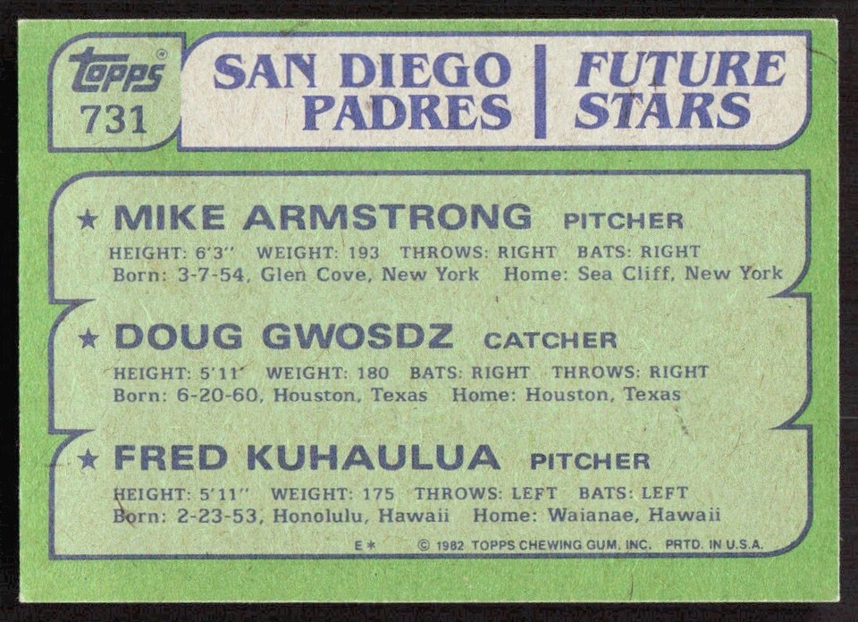 1982 1176B Topps Padres Future Stars - Mike Armstrong/Doug Gwosdz/Fred Kuhaulua | eBay