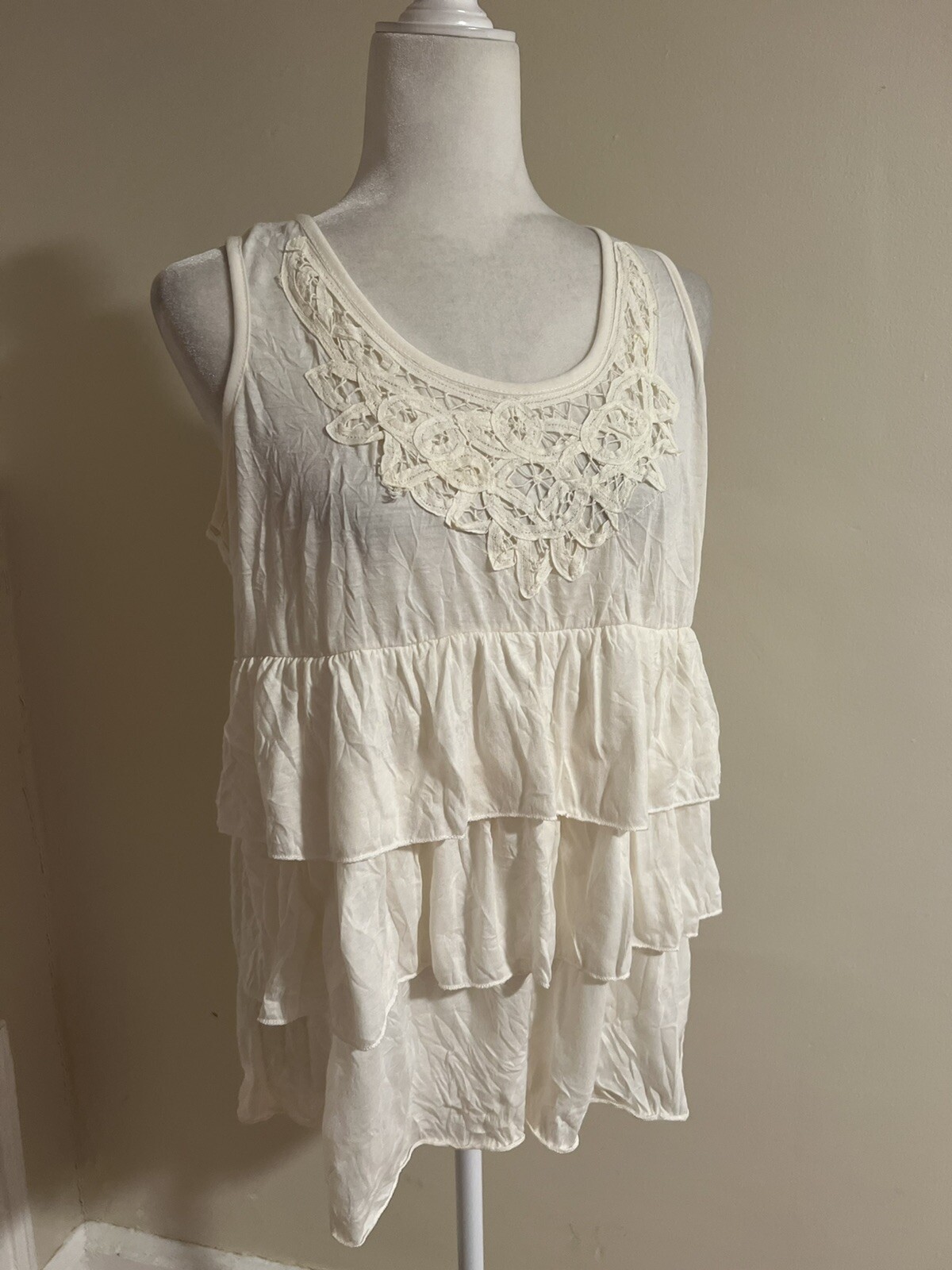 women's Lace Ruffle Layers French Laundry Ivory blous… - Gem