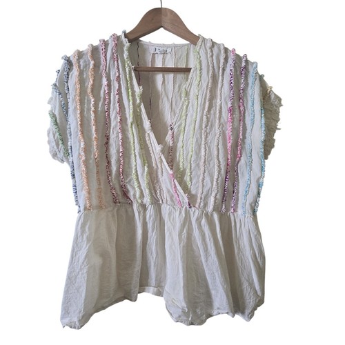 THML Oatmeal & Colorful Rainbow Large Peplum Boho Fringe Top New ...