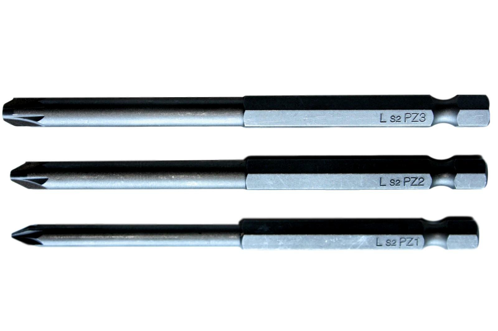3tlg. Lang-bit-Set S2-Stahl PZ1, PZ2, PZ3 magnetisch 100mm Länge, 1/4 ...