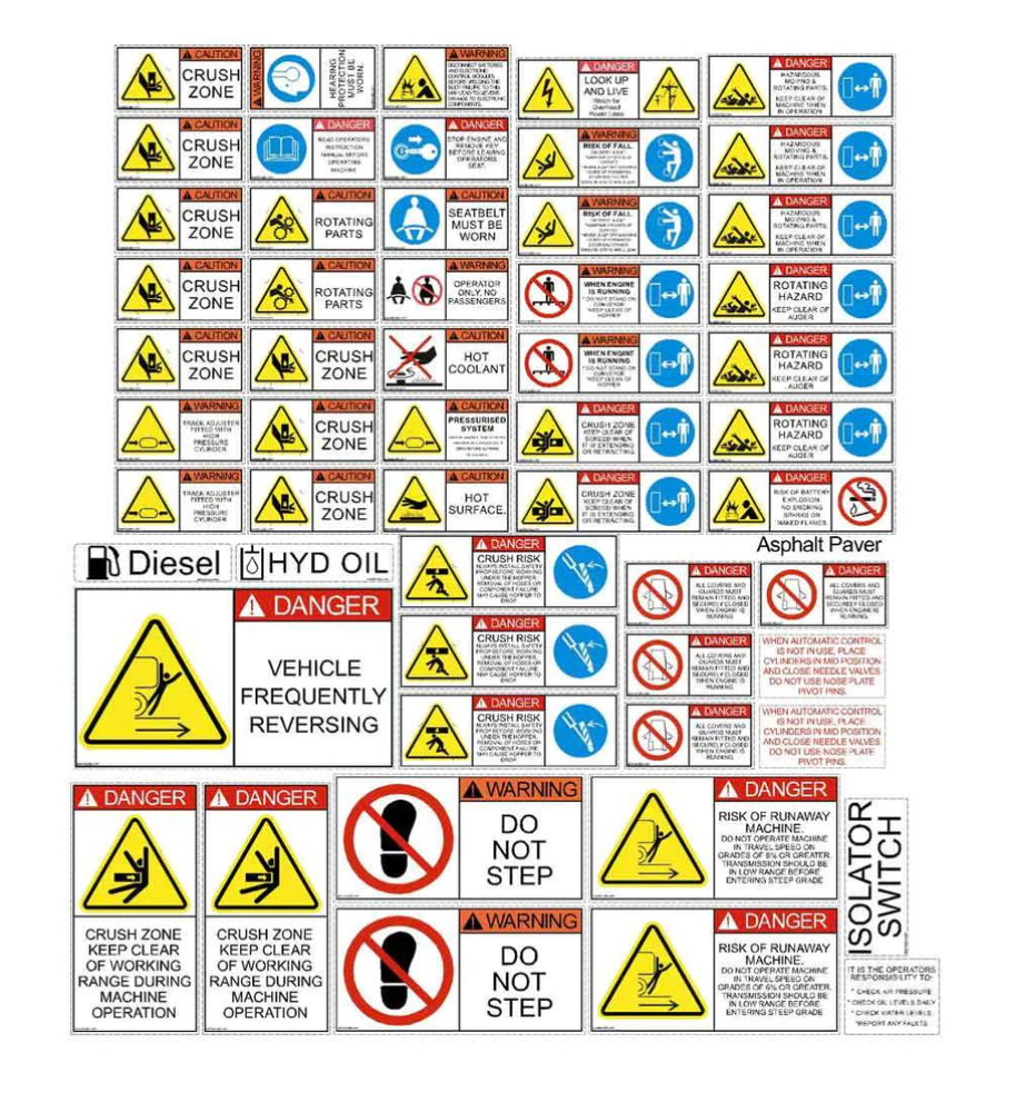 Asphalt Paver Safety Decals, Safety Stickers for Asphalt Paver, UV ...