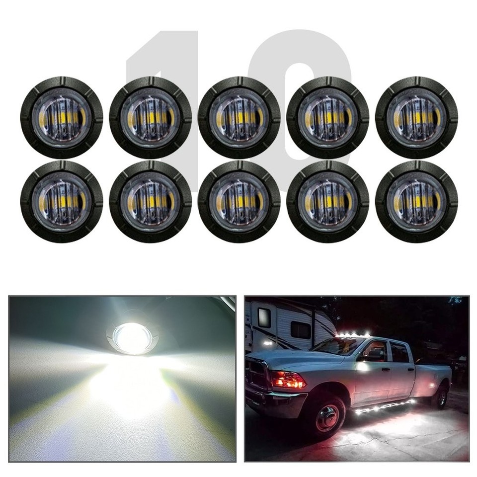 Round 20PCS Smoked Side lights Trailer Marker White Truck 3/4"LED ...