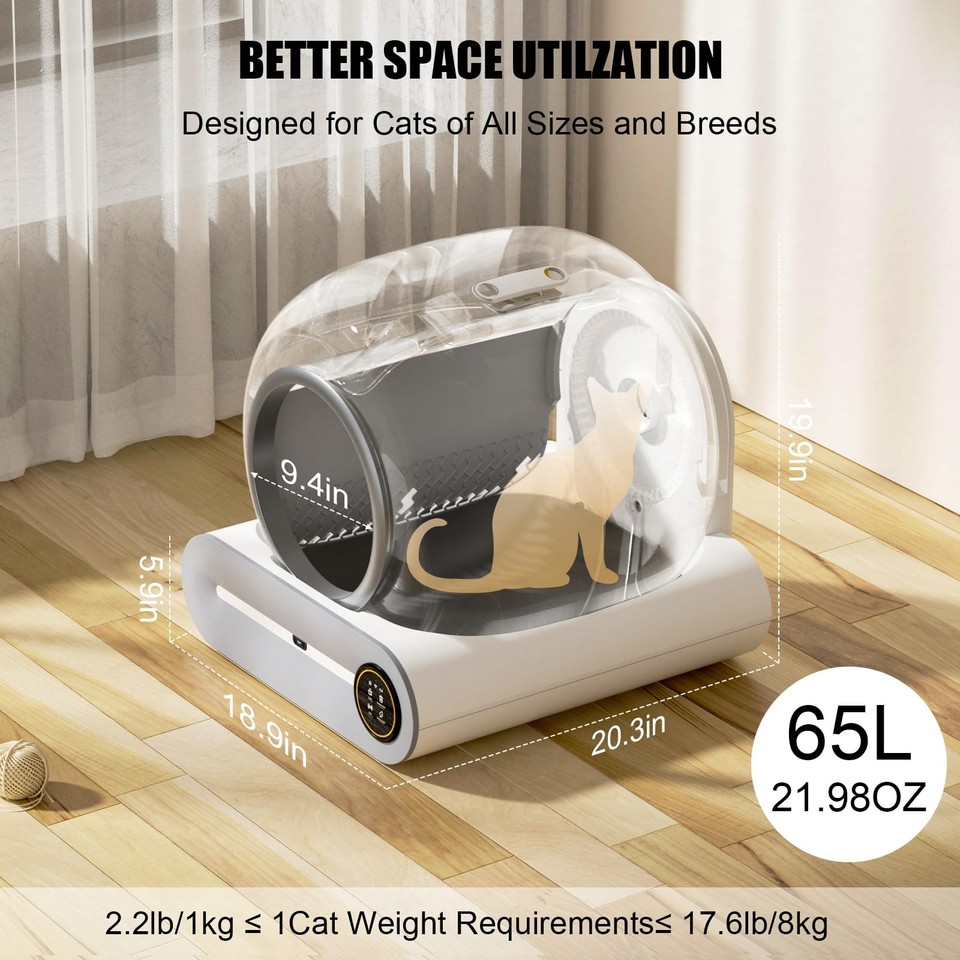 65L/9L Large Capacity Self-Cleaning Cat Litter Box for Multiple Cats ...