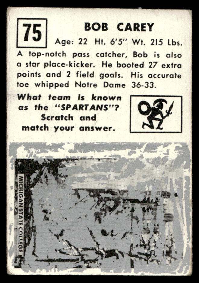 1951 Topps Magic Football #75 Bob Carey Michigan State Spartans EX-EXMT | eBay