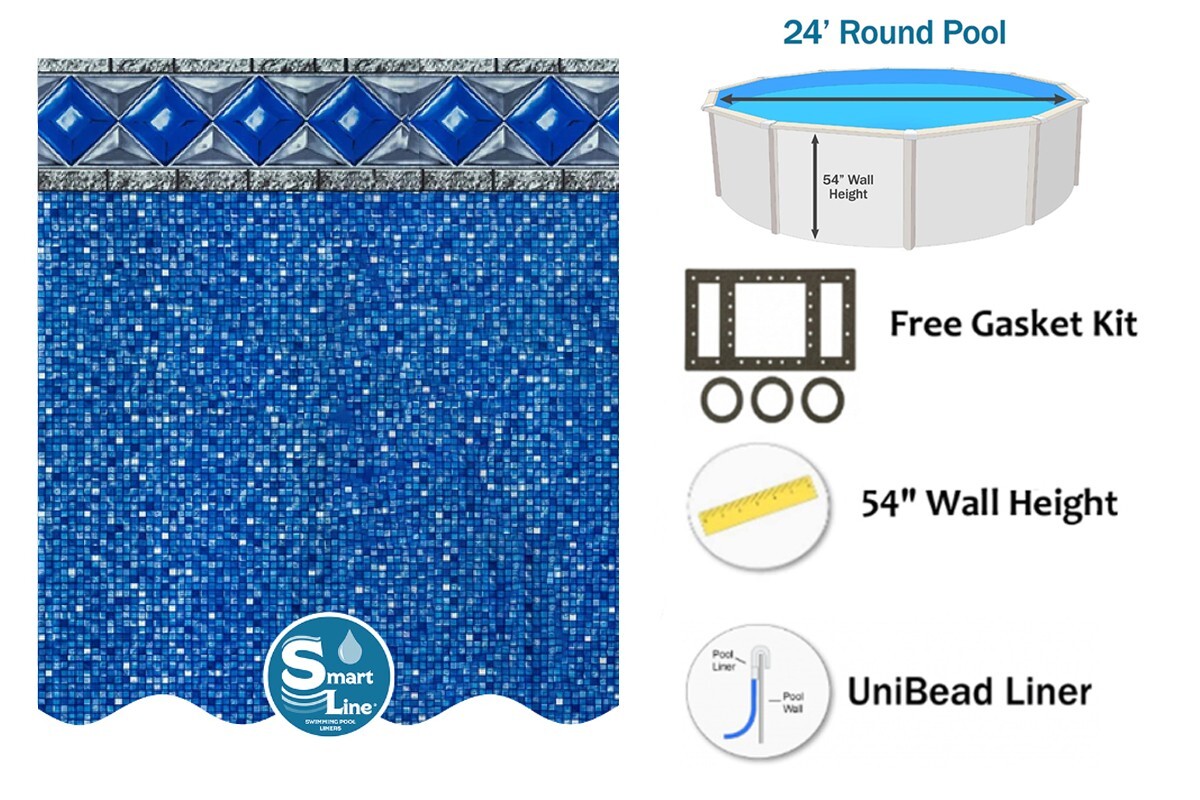 SmartLine 24' x 54" Round Unibead Crystal Tile Swimming Pool Liner - 25 ...
