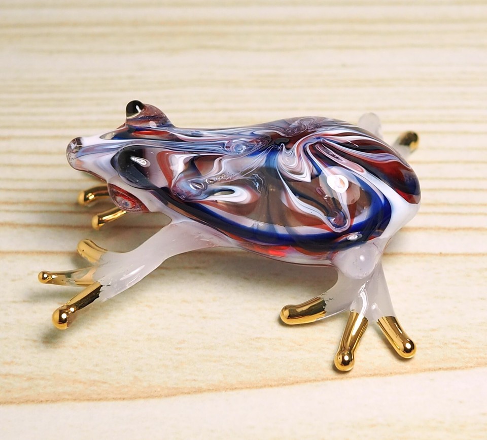 Red Blue Frog Toad figurine hand blown art glass gild 1.75" Decor ...