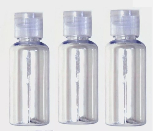 3 x 2oz CLEAR Plastic BOTTLES Travel Flip Top Pour Cap 4" x1+" SMALL 60 ...