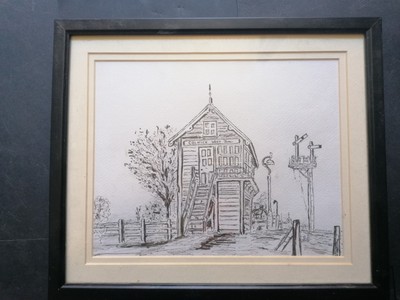 Contemporary Pen & Ink Drawing, "Signal Box, Colwick," Nottinghamshire ...