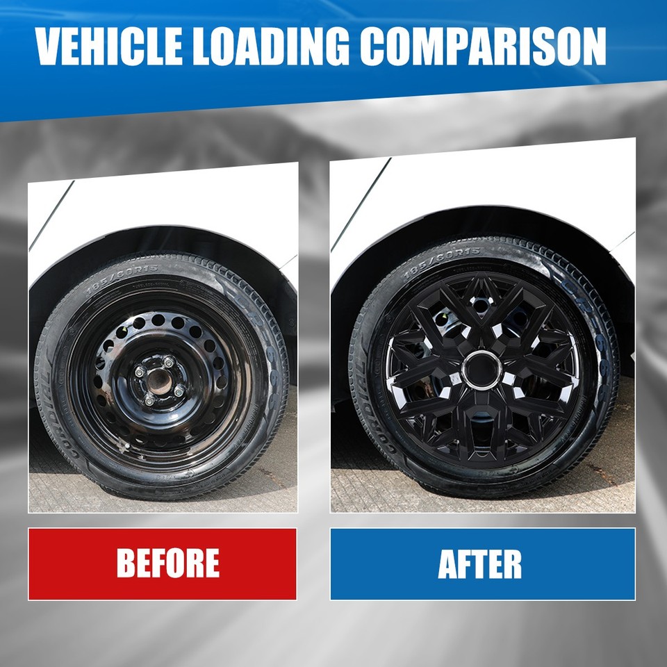 14 Inch Universal Wheel Covers Hubcaps Glossy Black w/Rings For Cars ...