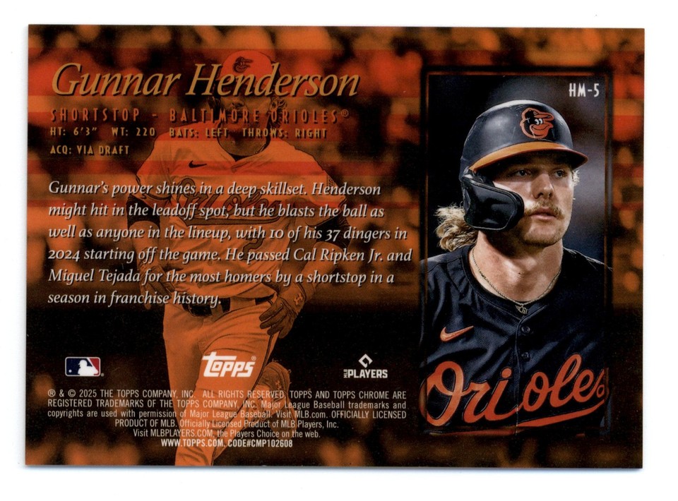 2025 Topps Chrome Hobby Masters #HM5 Gunnar Henderson Case Hit SSP - NM ...