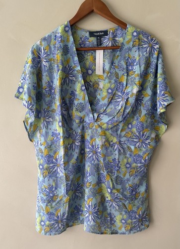 Modcloth Blue and Green Wrap Blouse with Flutter Sleeves silk XL 189 | eBay