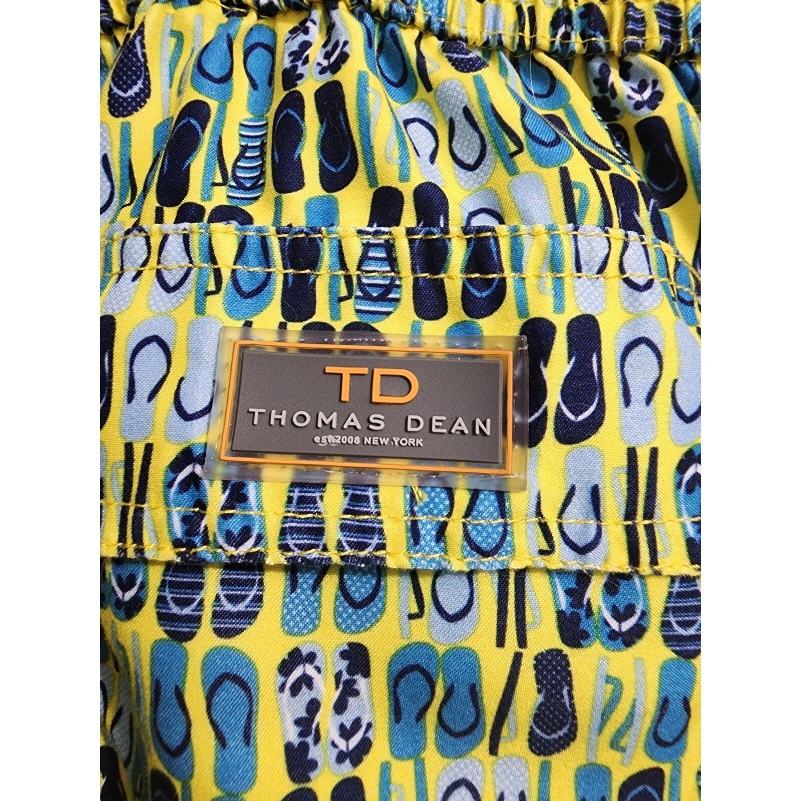 Thomas Dean Swim Trunks Flip Flop Print Drawstring Waist Yellow Blue ...