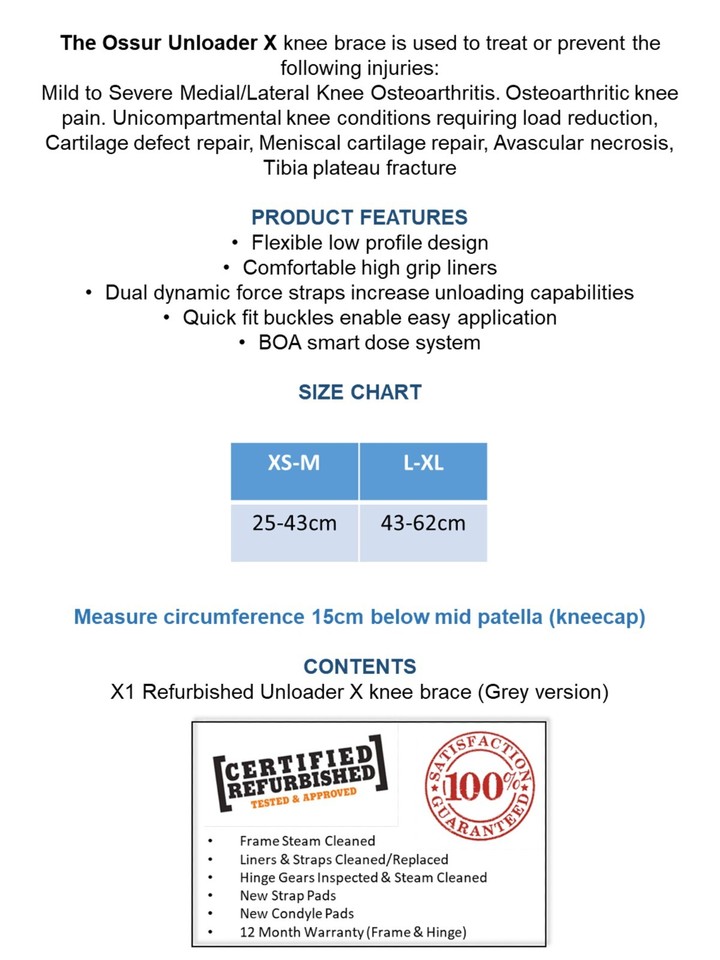 Refurbished - Ossur Unloader One X - OA Osteoarthritis Knee Brace | eBay