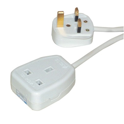 1m White Extension Lead, 1.5mm Cable with UK 3 Pin White Plug to 1G ...