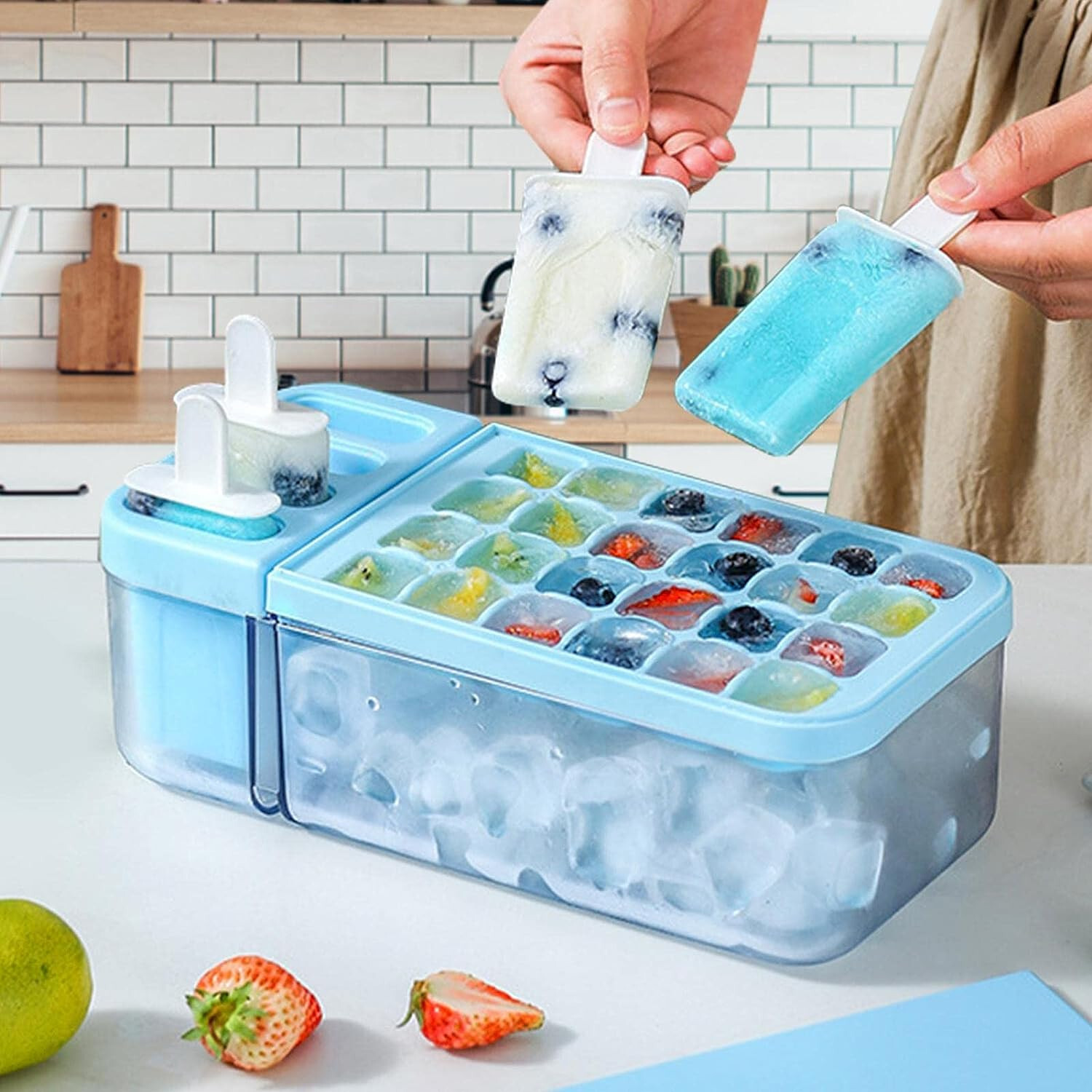 Ice Cube Ice Lolly Moulds with Ice Container and Scoop Sphere Ice Cube ...