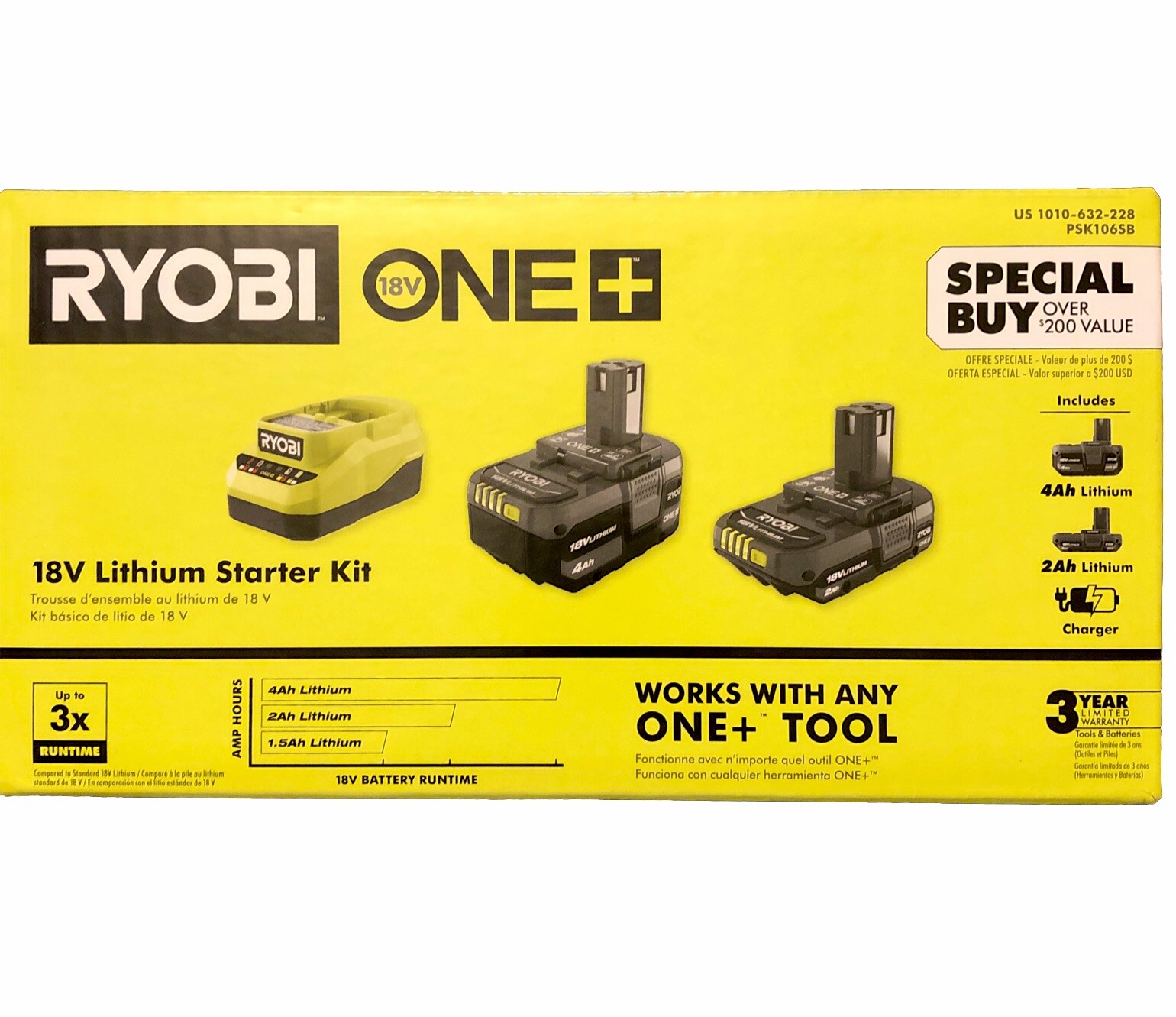 RYOBI ONE+ 18V Lithium-Ion Starter Kit with 4.0 Ah & 2.0 Ah Battery ...