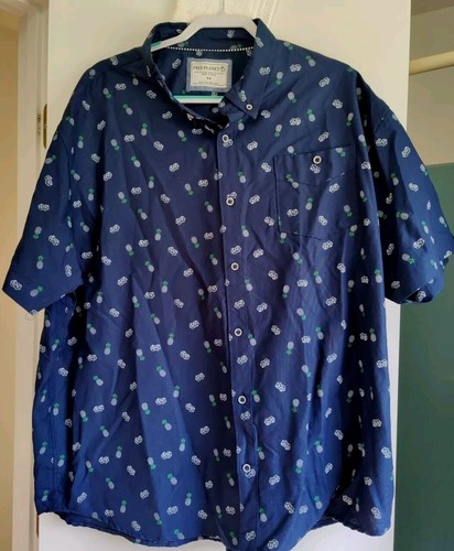 Free Planet Men’s Shirt BlueTropical Pineapple Print Short Sleeve 4X ...